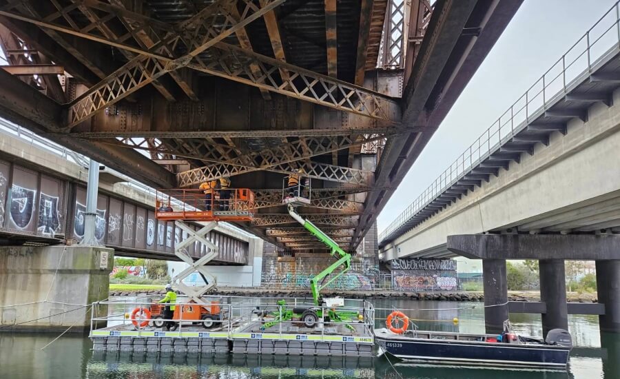 Modular Barge + EWP for Bridge Inspections & Repairs | Melbourne Boat Hire