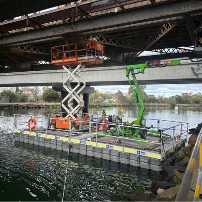 Modular Barge + EWP for Bridge Inspections & Repairs | Melbourne Boat Hire